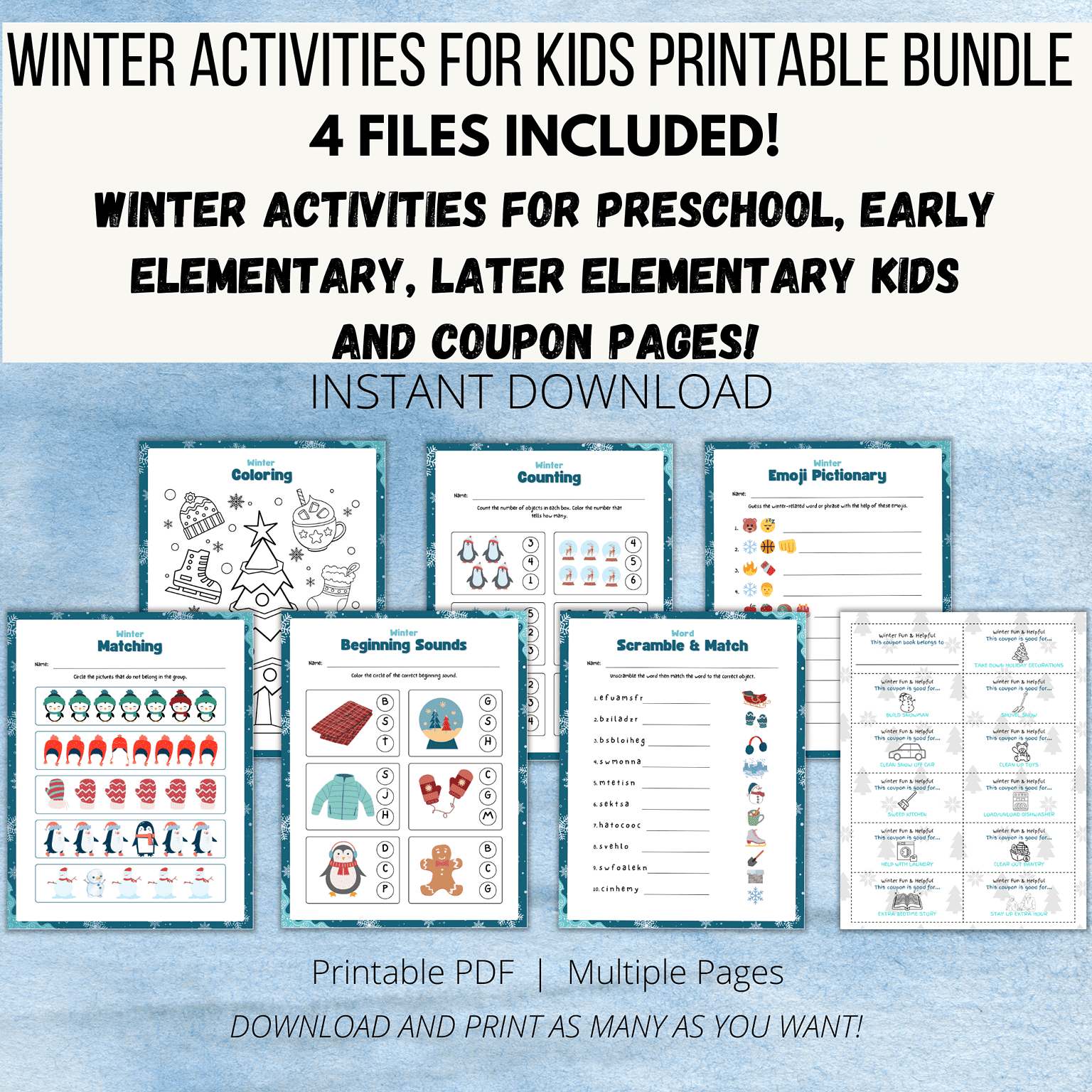 4 Engaging Winter Activities Printable Products for Kids of All Ages ...