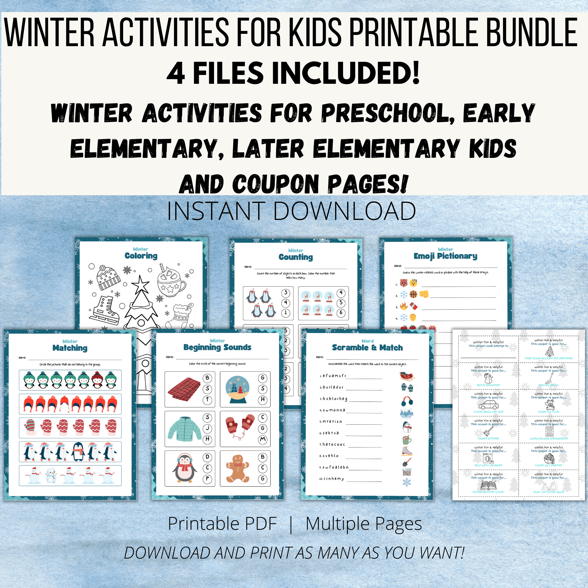 4 Engaging Winter Activities Printable Products for Kids of All Ages ...